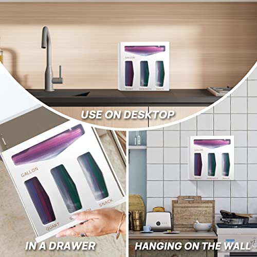 RNOONY Food Storage Bag Organizer, Gallon Quart Snack Sandwich and Slider Bag Dispenser for Kitchen Drawer(1 Box 4 Slots)