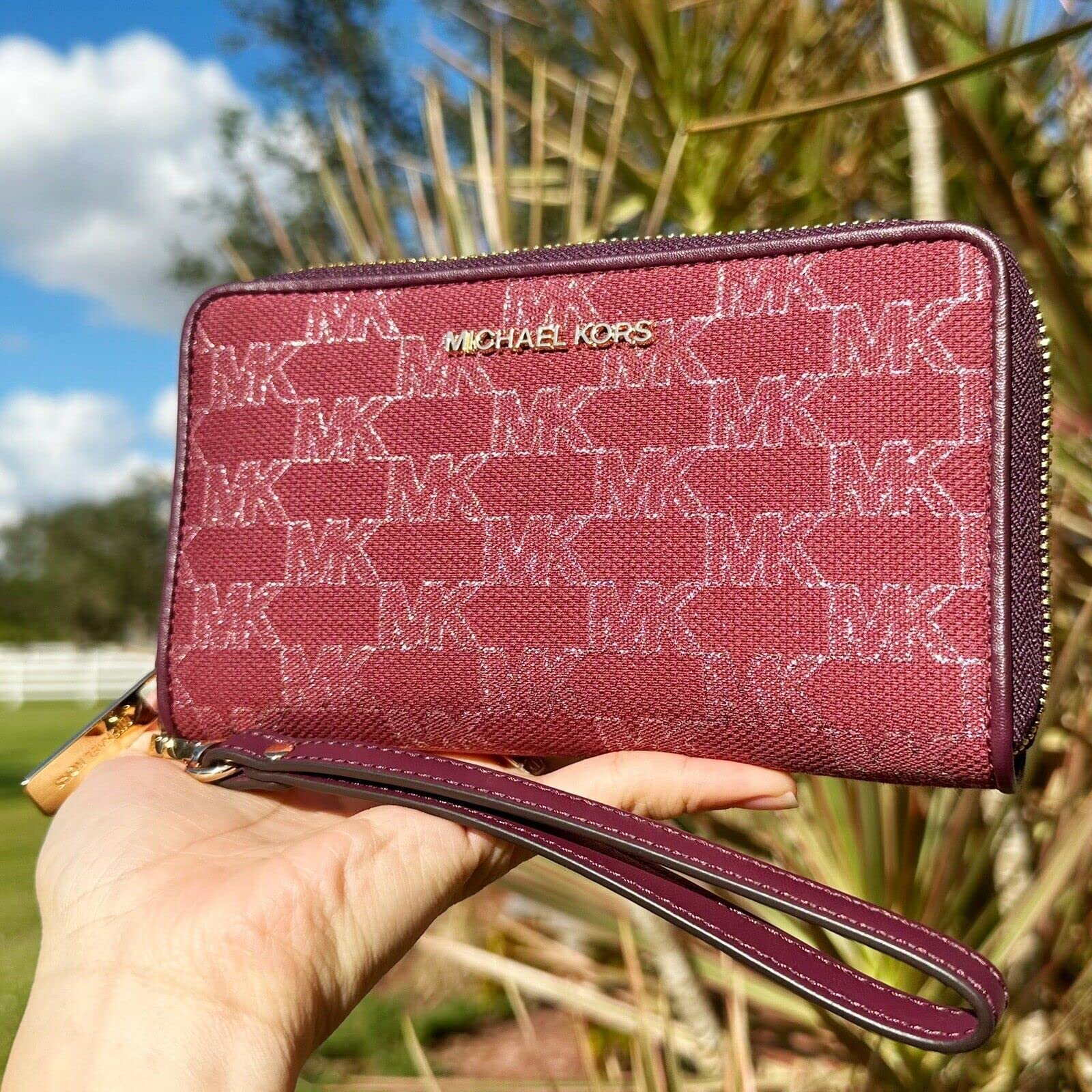 Michael Kors Jet Set Travel Large Phone Case Wristlet Wallet MK Mulberry Multi