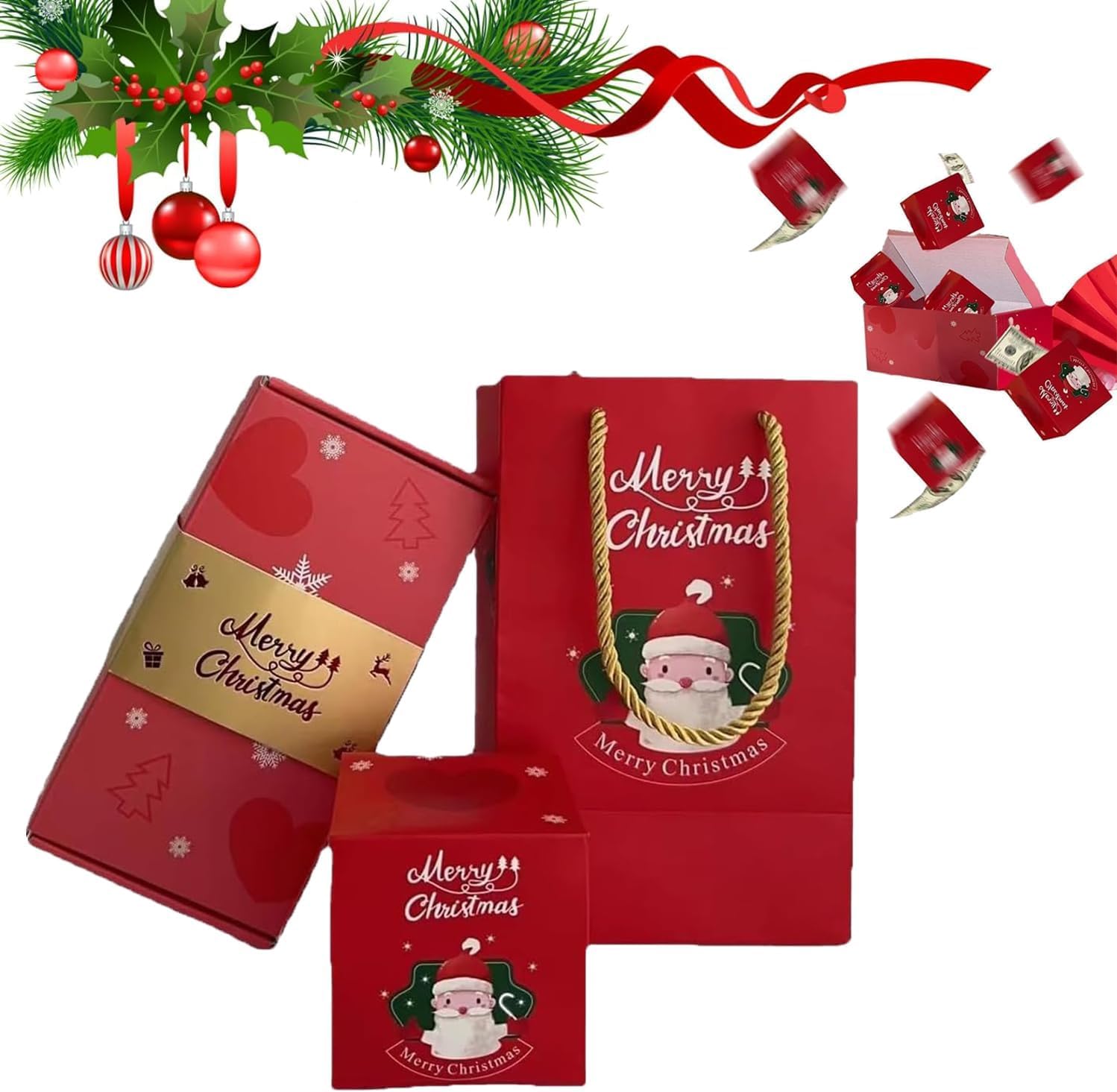 Surprise Gift Box Explosion - 2024 Newly Merry Christmas Surprise Gift Boxes, Pop-Up Explosion Gift Box, Unique Folding Bouncing Red Envelope Gift Box, Christmas Birthday Surprise Blast Gift Boxes (Red,12 Bouncing Boxes)