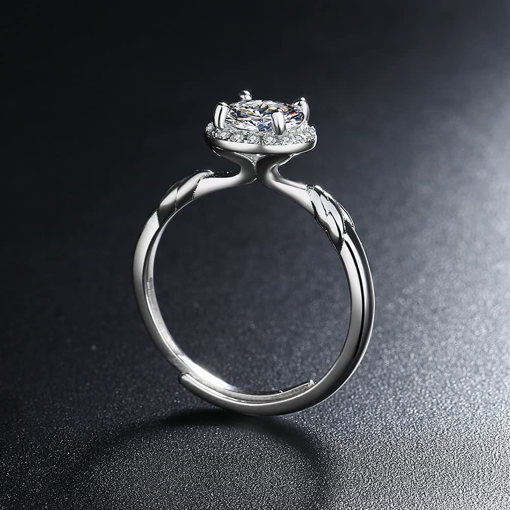 Luxury Diamond Silver Ring Bride Ring Engagement Wedding Ring Prong Setting Zircon Rings Jewelry for Your Princess (4 Claw- Wave- A)