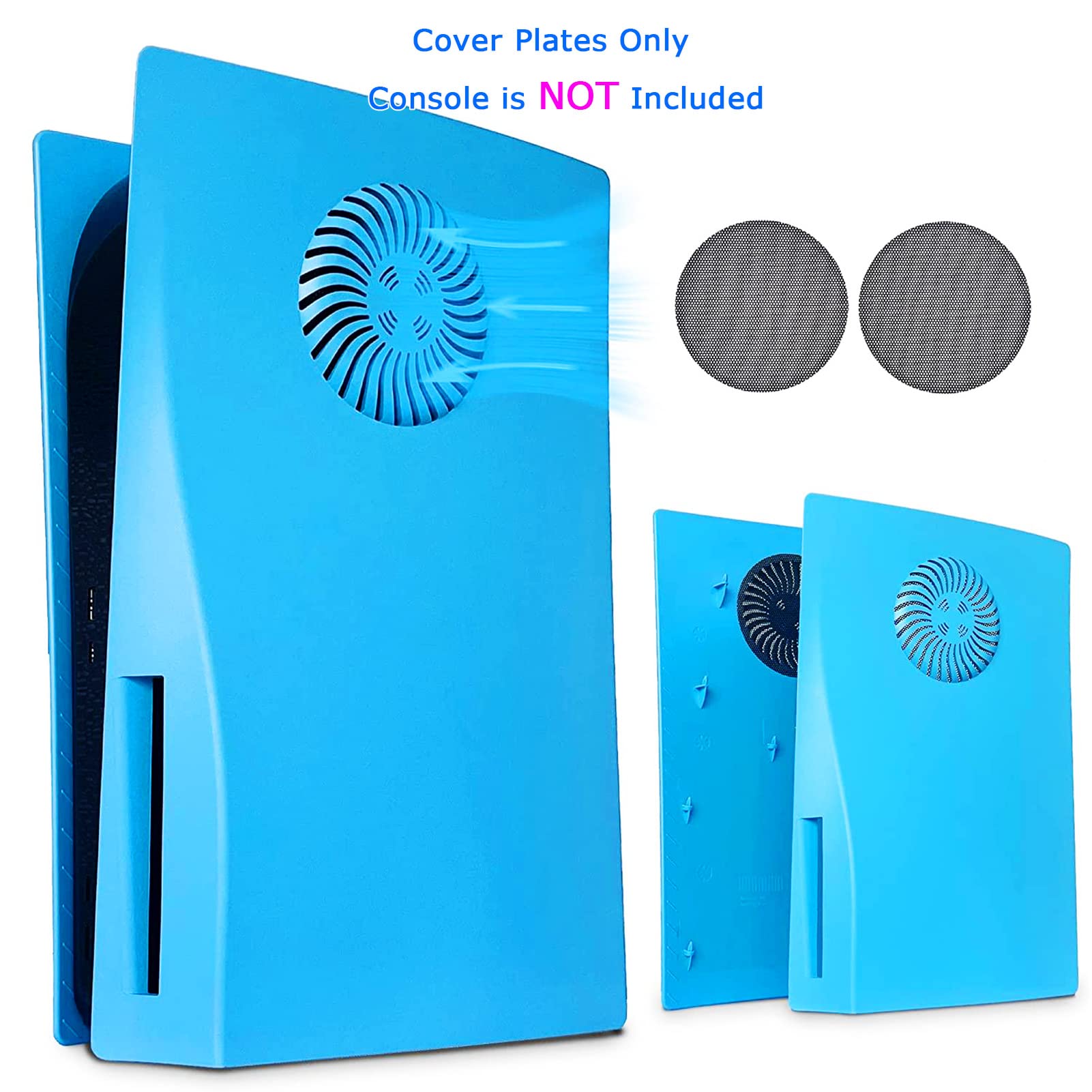 New for PS5 Extra Faceplate Cover Plates Full Set Sky-Blue Color Replacement, Compatible with for PlayStation 5 Disc Edition Console, Customized Face Plate Shell W/ Cooling Windows + Dust Net