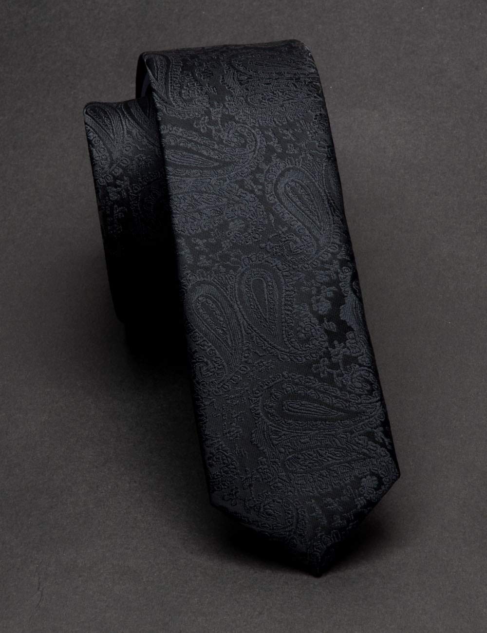 GUSLESON 2" Solid Black Floral Ties Classic Paisley Men's Slim Skinny Necktie(0788-10)