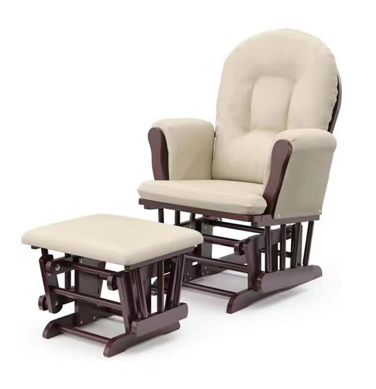 Premium Ring Rocking Chair and Ottoman (Cherry Base, Beige Cushion) - Upholstered Cushion with Storage Bag, Smooth Rocking Movement, Easy Assembly, Solid Hardwood Base, Rocking Chair (Cherry/Beige)