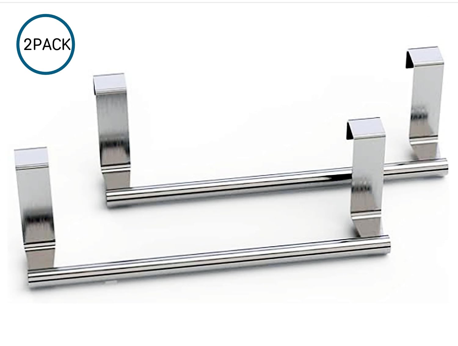 RUIBAOLY Stainless Steel Over Door Towel Rack Bar Holders for Universal Fit on Over Cabinet Cupboard Doors ,9.2" Wide - 2 Pack(Silver)