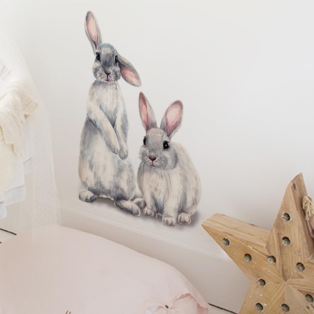 NOLITOY Easter Wall Decals Cute Bunnies Glass Stickers Removable Rabbit Wall Stickers for Bedroom Home Decal Art Easter Supplies