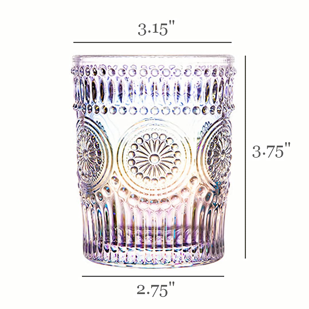 Kingrol 6 Pack 9 oz Romantic Water Glasses, Iridescent Drinking Glasses Tumblers, Vintage Glassware Set for Juice, Beverages, Beer, Cocktail