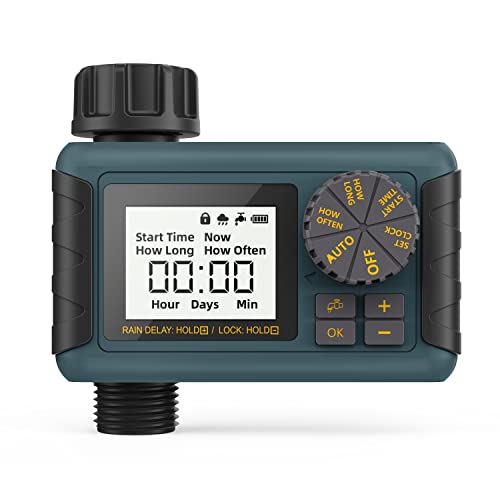 Sprinkler Timer, Diivoo Hose Timer with Timing and Frequency Irrigation, Water Timer for Garden Hose with Rain Delay and Manual Watering for Lawn, Blue