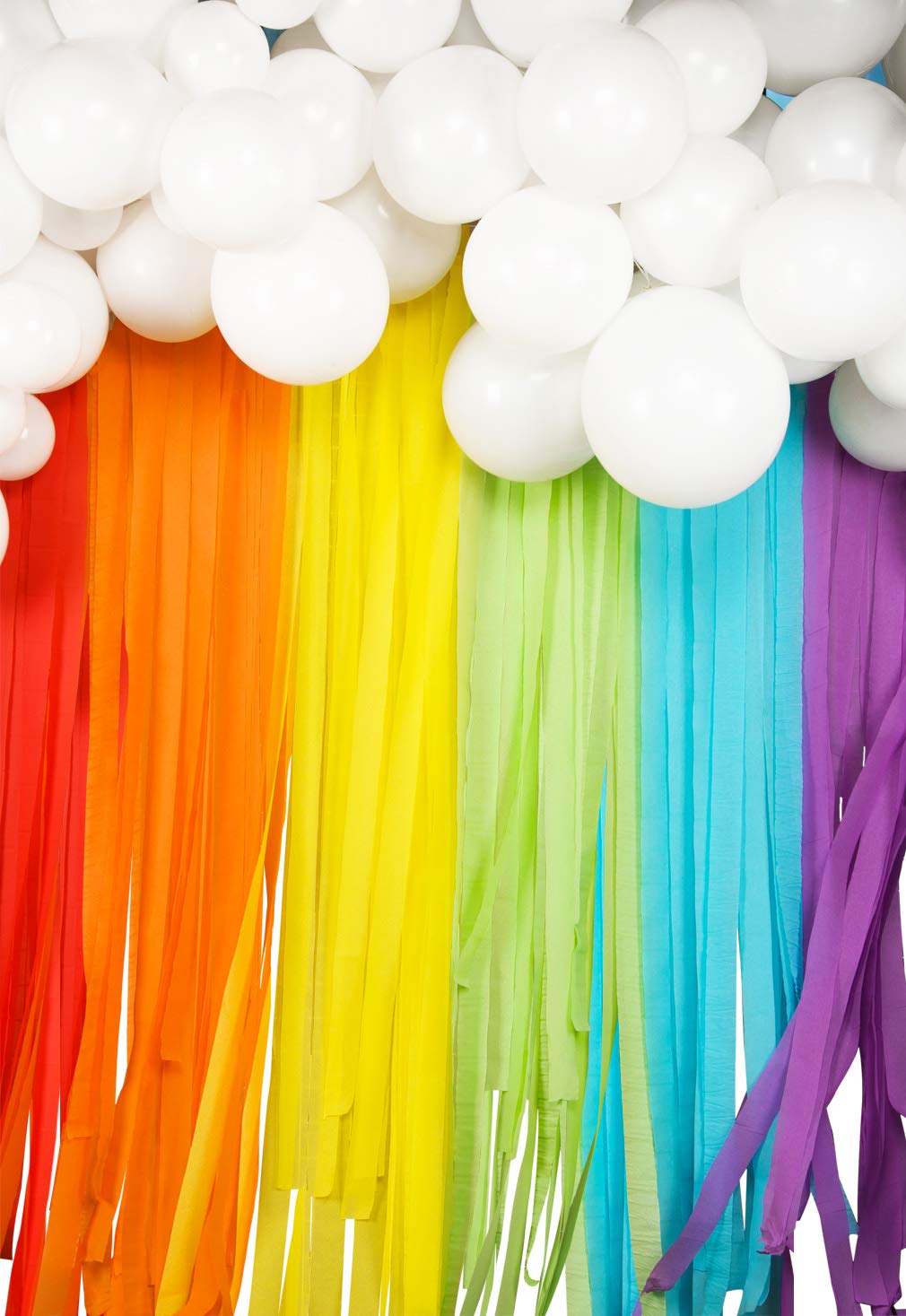 JOYYPOP Rainbow Party Decorations with White Balloon Garland and Rainbow Crepe Paper Streamers for Rainbow Baby Shower Rainbow Birthday Party