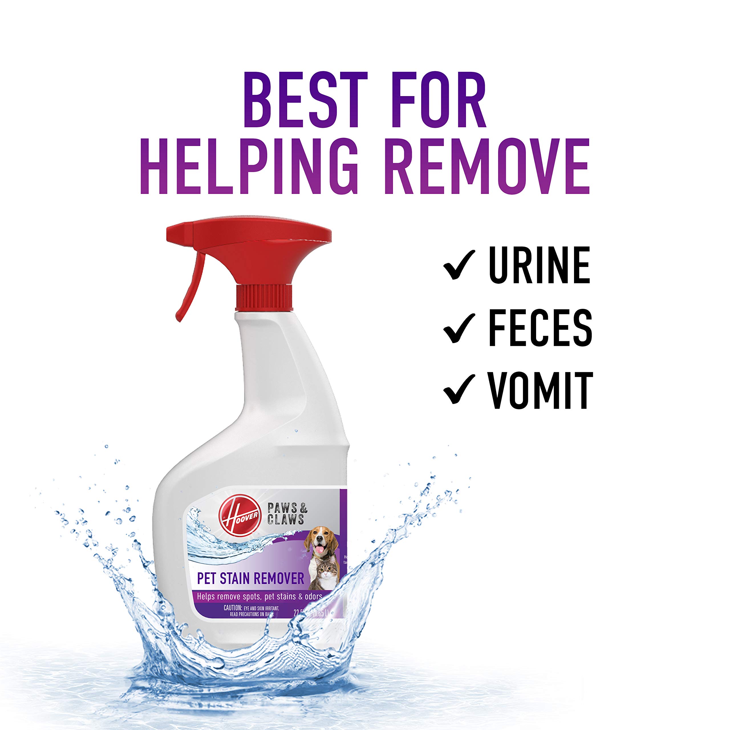 Hoover Paws & Claws Spot and Stain Remover, 22oz Pet Pretreat Spray Formula for Carpet and Upholstery, AH30901, White