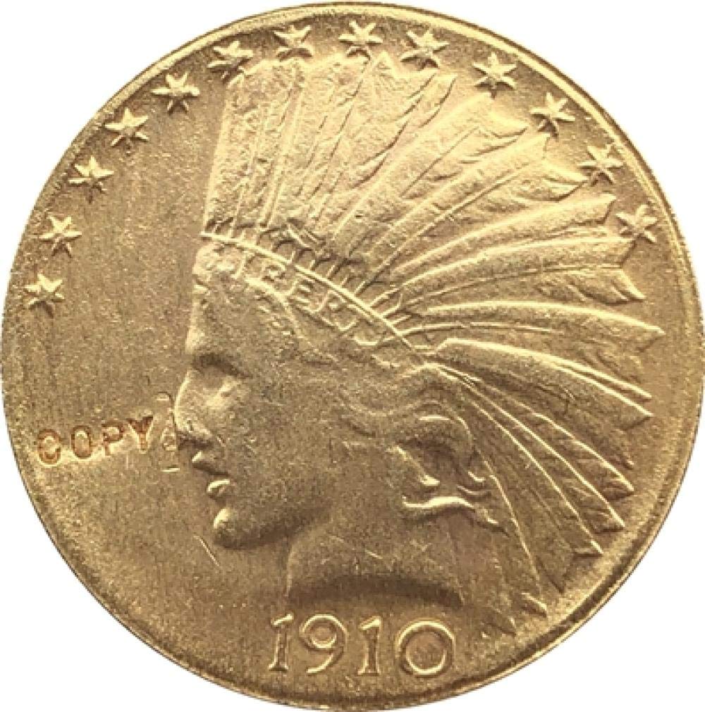 MKIOPNM Exquisite Collection of Commemorative Coins Gold Plated 1910-D $10 Gold Indian Half Eagle Coin Copy US Silver Dollar Commemorative Collectible Coin Crafts