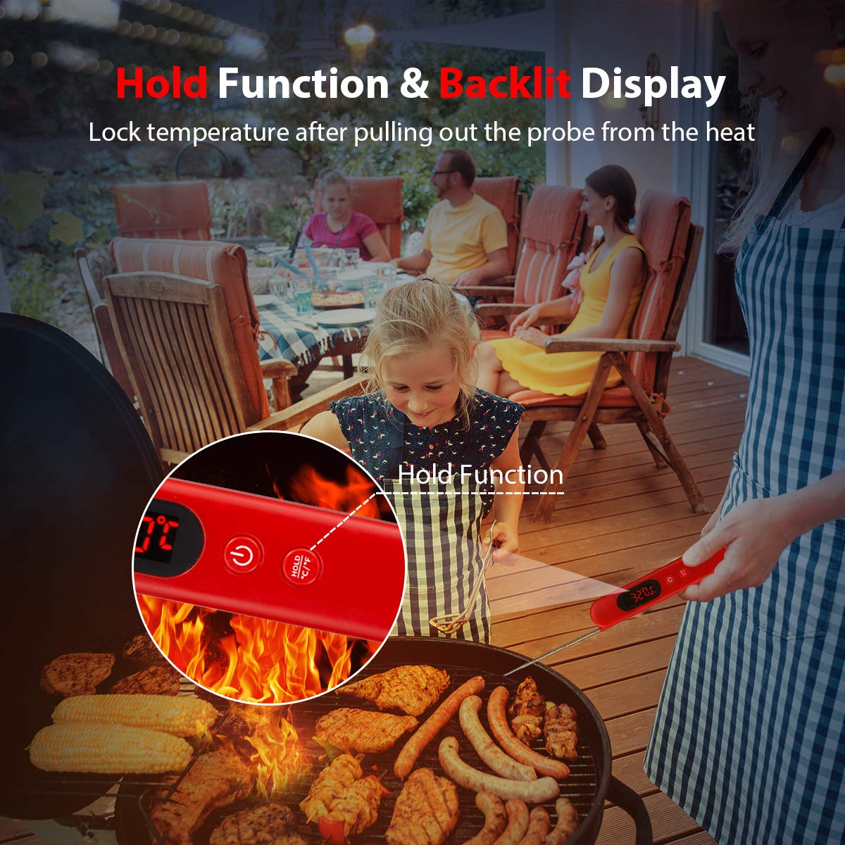 LIANGDU Digital Food Thermometer, Instant Read Meat Thermometer Kitchen Cooking Grilling BBQ Candy with Backlight and Magnet