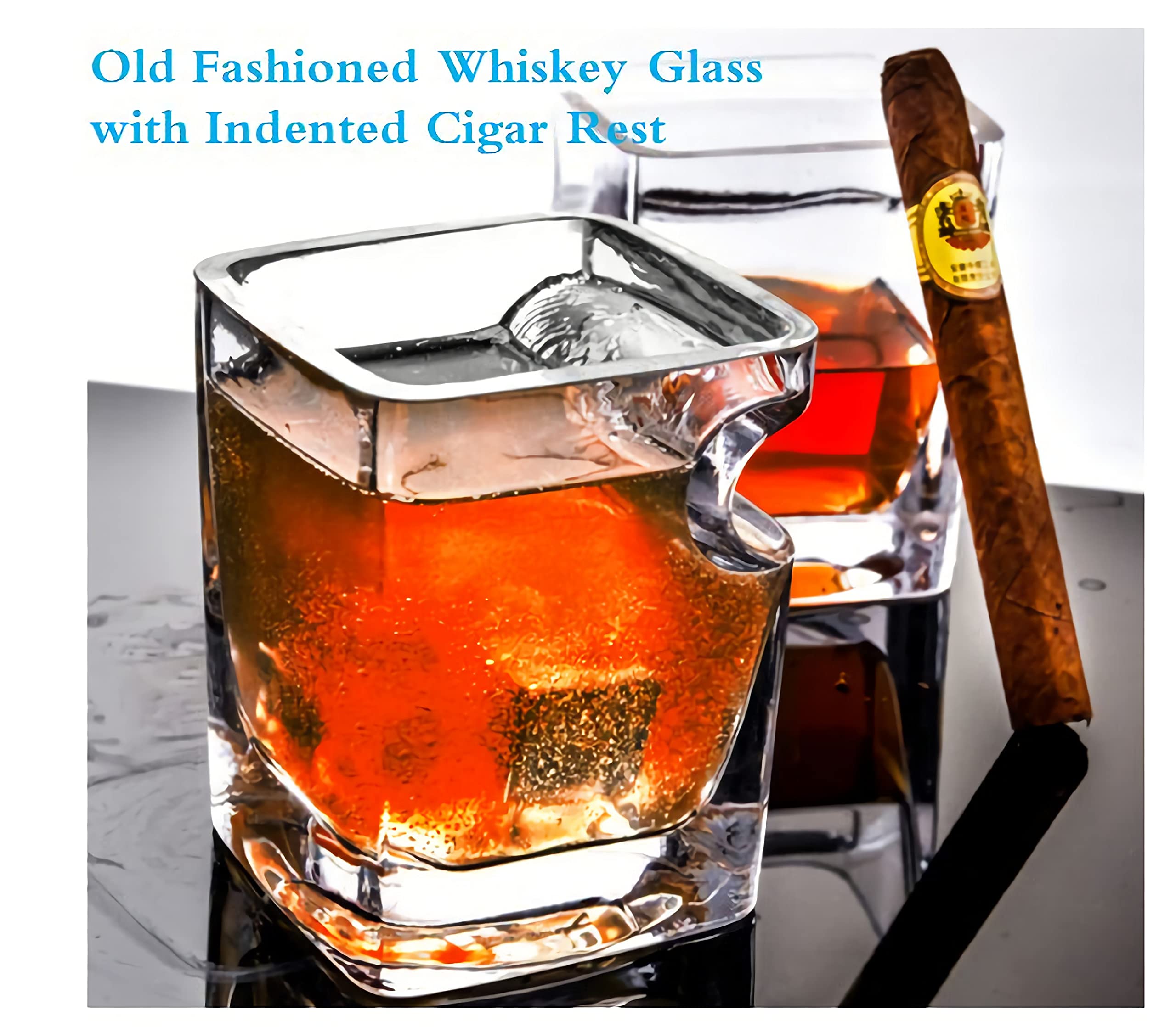 KNC Cigar Whiskey Glass - Old Fashioned Whiskey Glasses - Tumbler With Side Mounted Holder Cigar Rest-Best Accessories & Gifts for Drinking Bourbon and Scotch