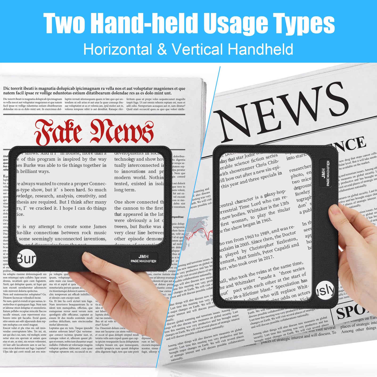 JMH Magnifying Glass for Reading, 5X Handheld Large and Lightweight Full Page Magnifier for Seniors Low Vision Reading, Inspection, Exploring