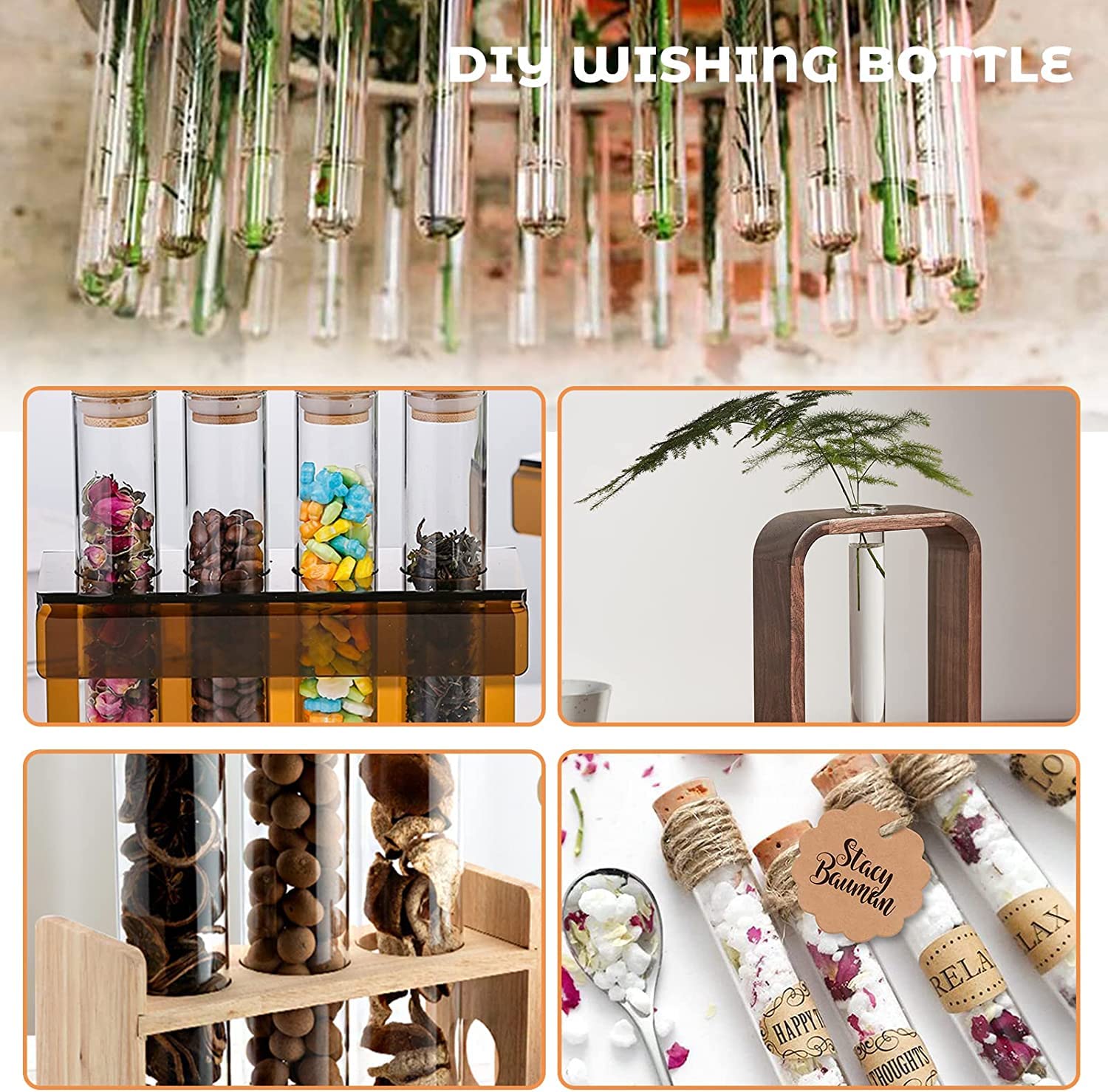 Plastic Test Tubes with Cork Stoppers: 40 Pcs 20ml Test Tubes, Plastic Test Tubes with Cork + Kraft Paper Labels + Twine + Funnels, Plastic Tubes for Scientific Tests, Candy, Bath Salt (150x16mm)