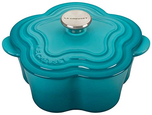 Le Creuset Enameled Cast Iron 2.25qt. Flower Cocotte and (2) Stoneware Mini flower Ramekins