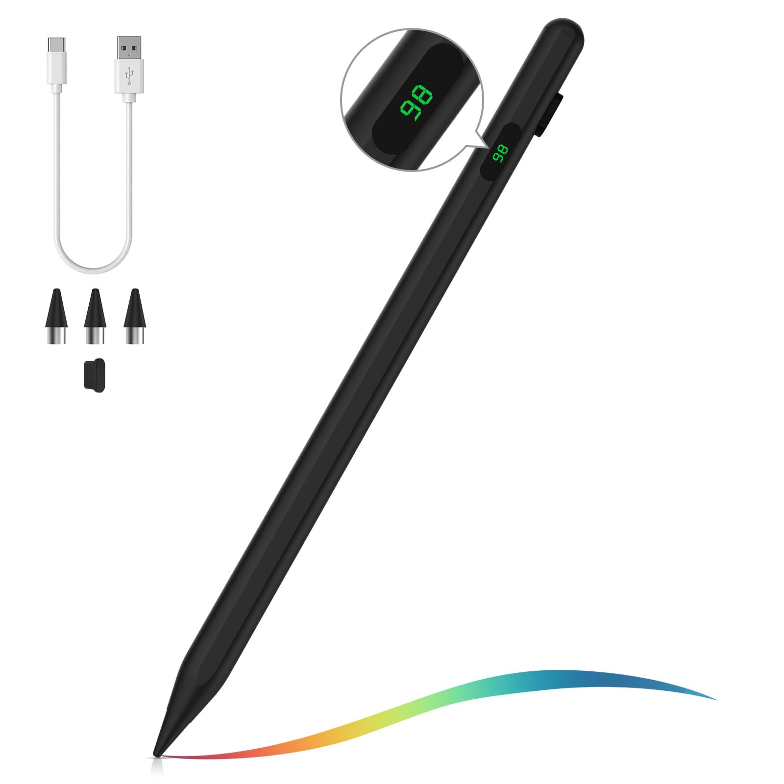 MoKo Stylus Pen for Touch Screen, Active Universal Stylus Pen Compatible with iPad/iPhone/Samsung/Lenovo/Xiaomi and Other iOS/AndroidSmartphoneandTabletDevicesTabletPenwithPowerDisplaySilver