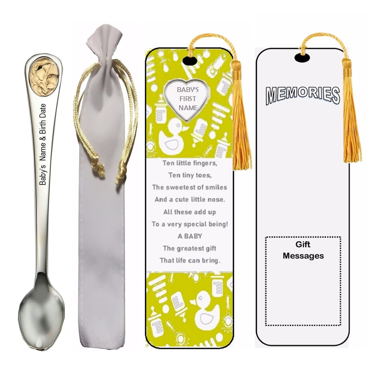 Personalized Baby Feeding Spoon | Custom Engraving Name & Birthdate | Keepsake Gift (Golden Mother & Baby)
