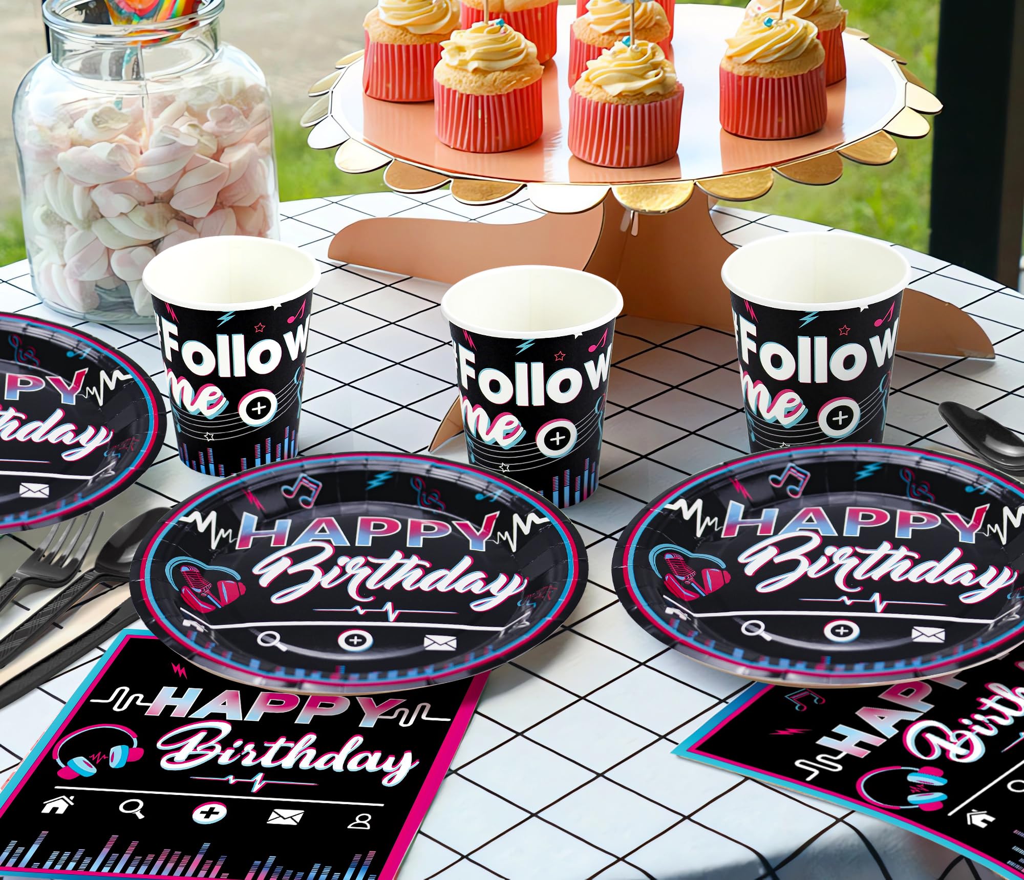 PYCALOW Music Theme Party Decorations Tableware - Music Notes Party Decorations, Paper Plate, Napkin, Cup, Disposable Cutlery, Music Birthday Baby Shower Party Supplies Dinnerware | 20 Guests