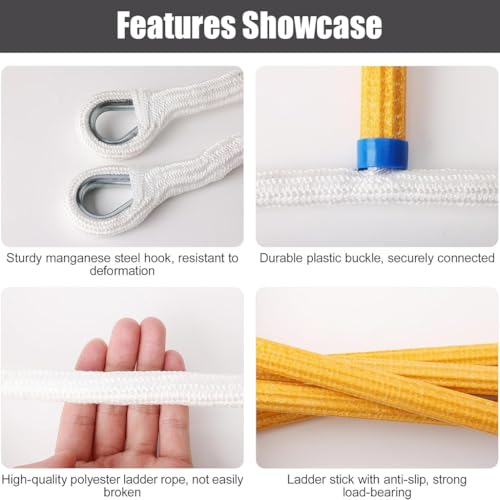 Rope Ladder, Emergency Fire Escape Ladder Flame Resistant Safety Rope Ladder with Hooks,Fast to Deploy Sturdy and Strong Portable and Reusable(16F/5M)