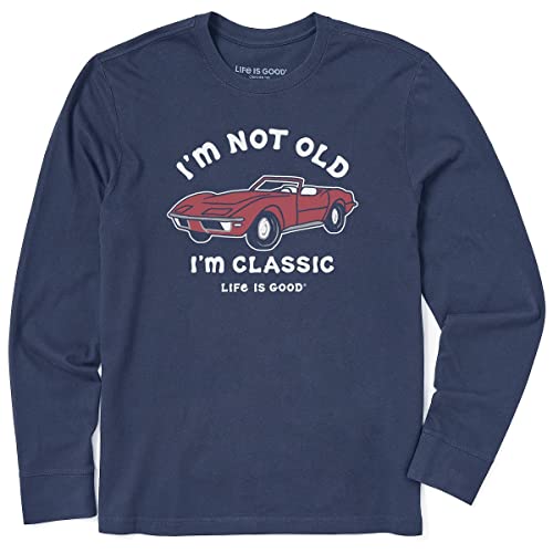 Life is Good. Men's I'm Not Old Sports Car LS Crusher Tee, Darkest Blue