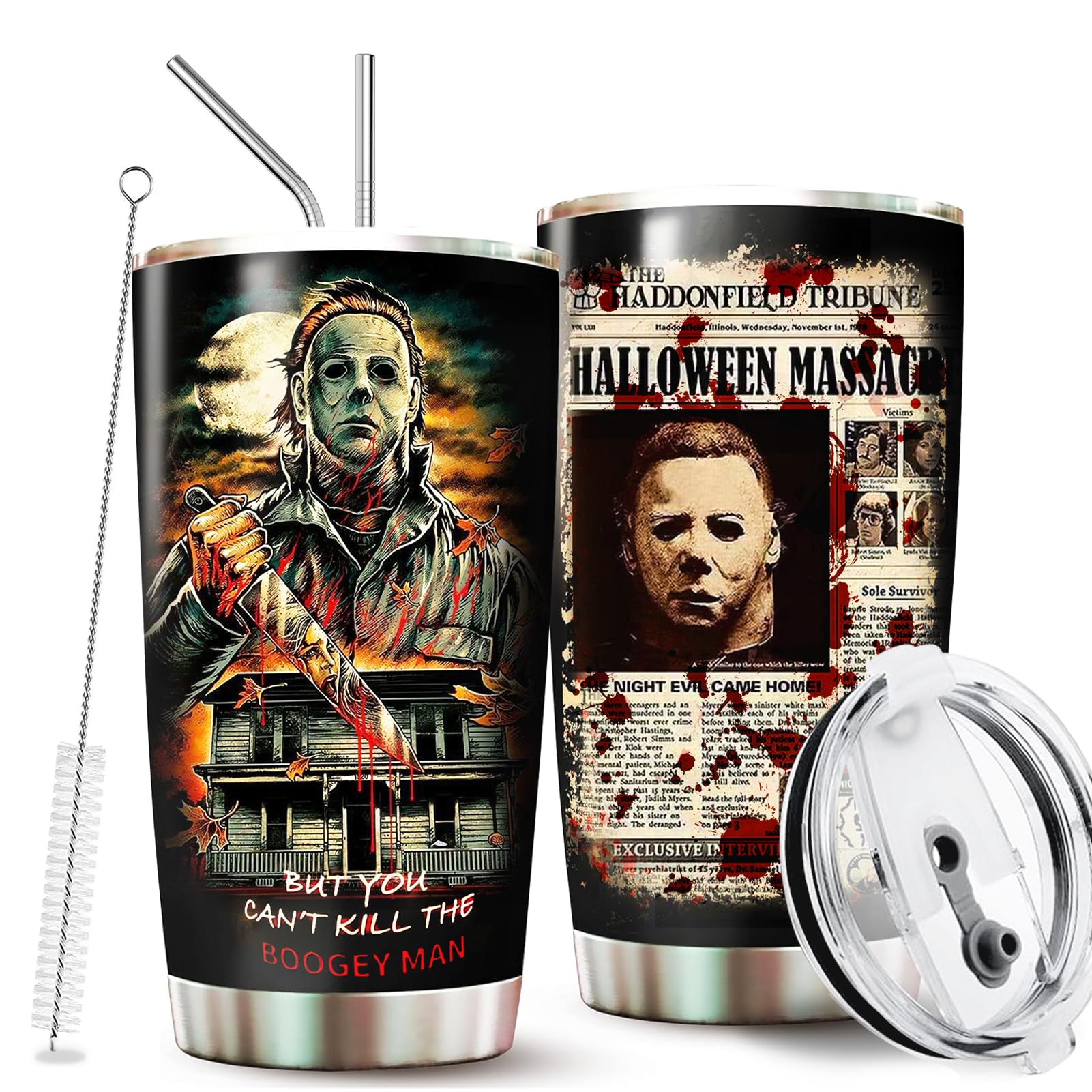 XWLAI Horror Tumbler with Lid and straw - Gift for Men, Women Who Love A Good Scare - Halloween Coffee Cup - Gifts for Friend on Birthday, Christmas - Halloween Decorations - Horror Tumbler 20 Oz