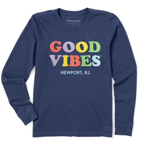 Life is Good. Women's Good Vibes Newport RI LS Crusher Tee, Darkest Blue