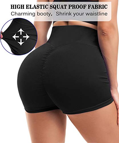 Jenbou Workout Shorts Womens High Waisted Scrunch Butt Lifting Booty Shorts Gym Tummy Control Spandex Yoga Pants Black