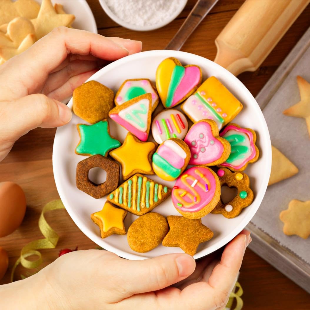 Mini Cookie Cutters Set with Box, QtoiKce 30Pcs Small Stainless Steel Flower Square Heart Round Star Triangle Oval Shapes Cookie Cutters, Mini Polymer Clay Cutters for Kids