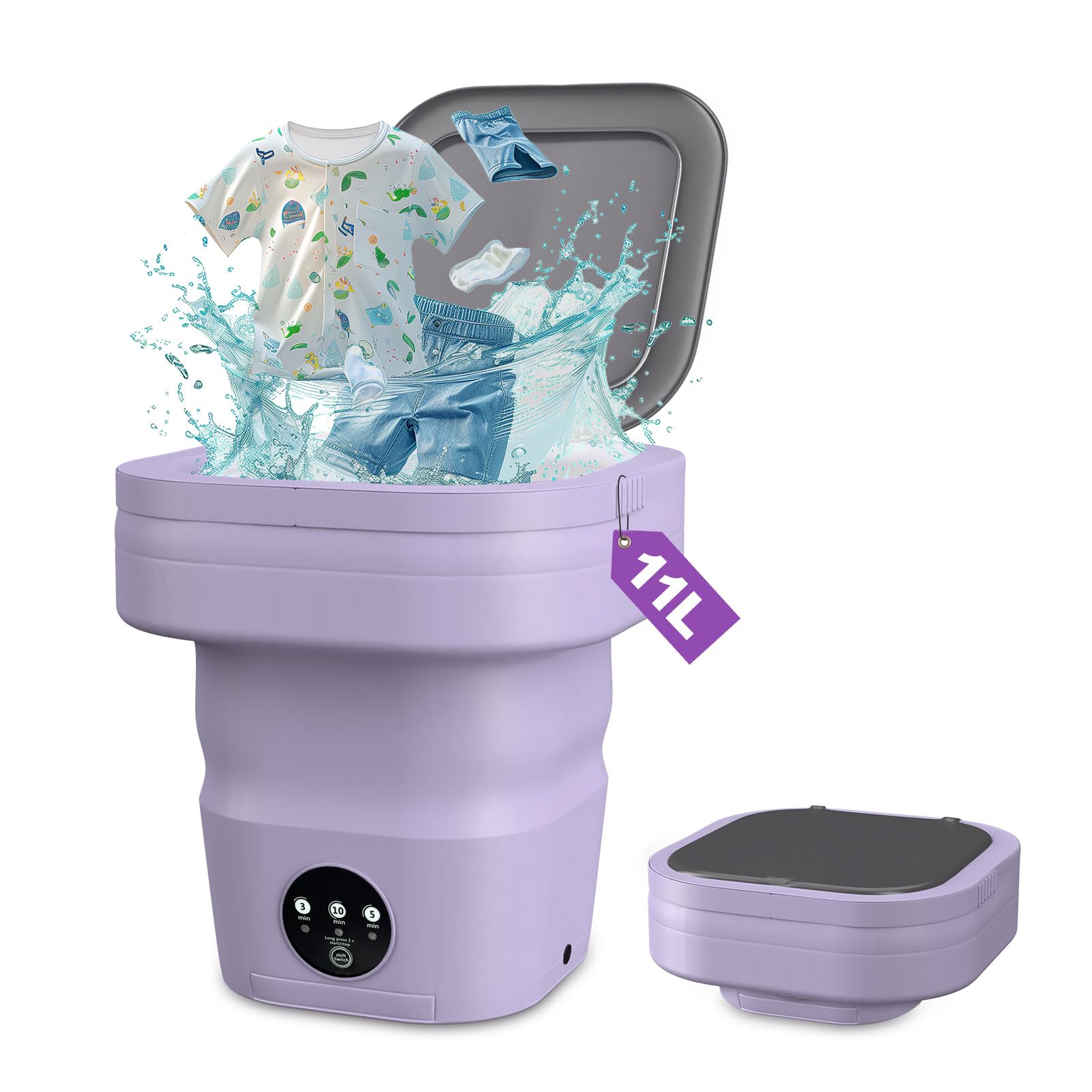 SEMONE Portable Washing Machine,11L Folding Mini Washer with 3 Modes Deep Cleaning of underwear, baby clothes, Foldable Washing Machine for apartments, dormitories, hotel, WSHG123