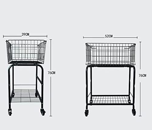 Rolling laundry cart, laundry basket, easy storage cart, easy moved laundry basket, laundry cart with wheels ,2 wheels with breaker.Metal basket,Black (black)
