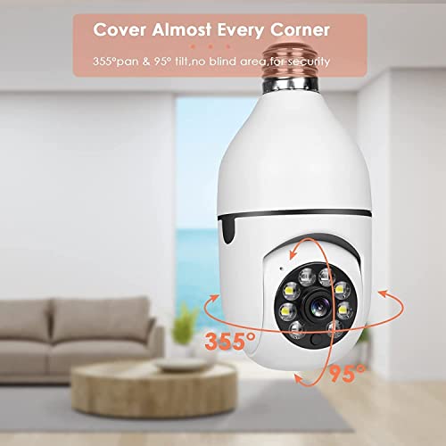 KOWVOWZ 360 Degree Security Cameras Wireless Outdoor, 2.4GHz & 5GHz WiFi Light Bulb Camera, 1080p Indoor for Home Camera System, Motion Detection, Two-Way Audio (2PCS)