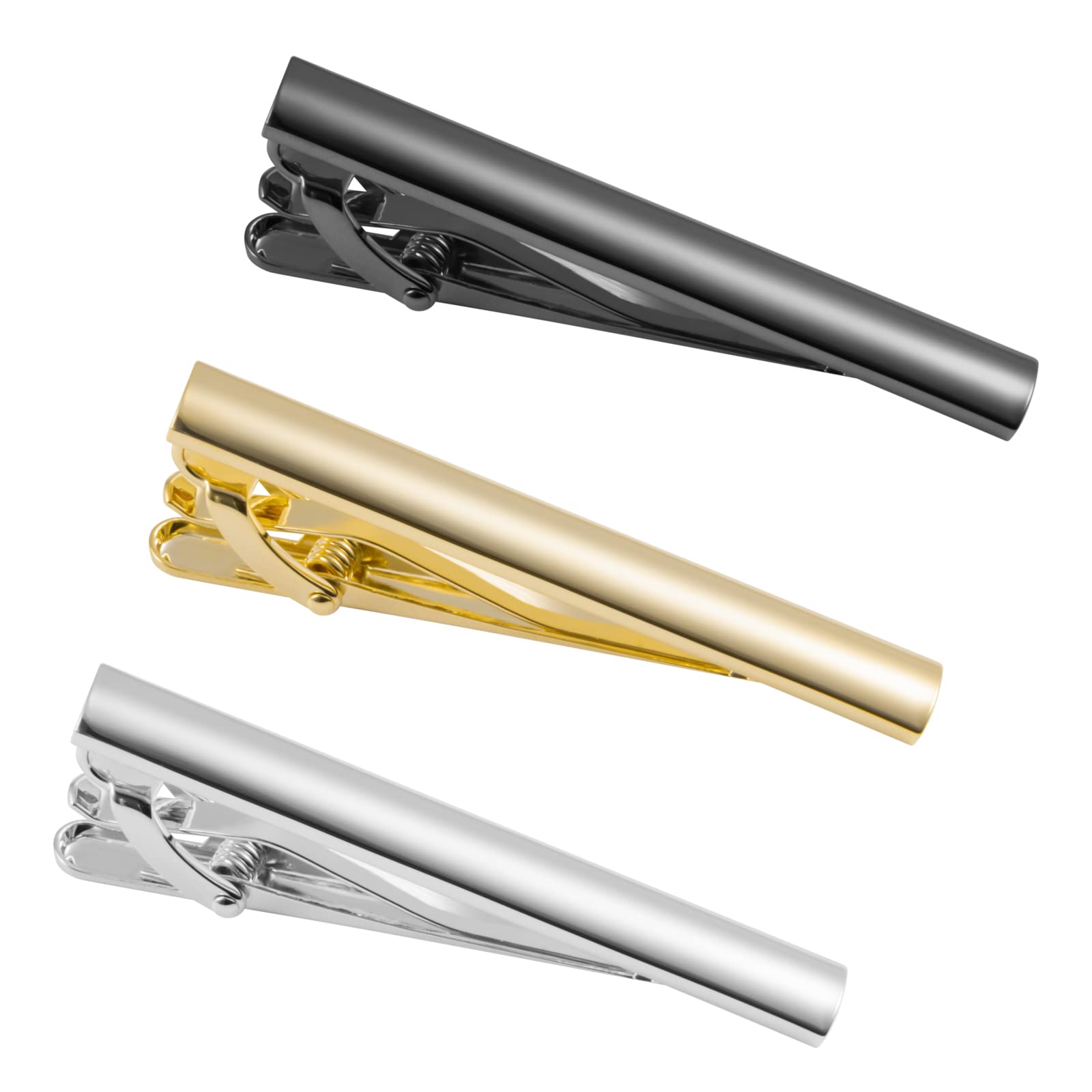GWD Mens Tie Bar Clip 2.1 Inch, Silver-tone, Black, Gray (H style)