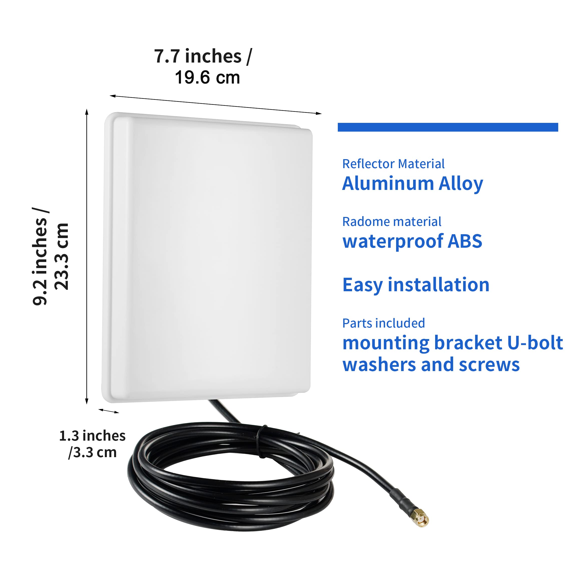 Outdoor 15dBi Dual Band WiFi 2.4GHz 5GHz 5.8GHz Long-Range Directional Panel Antenna with 10Ft Cable for WiFi Router Wireless Network Card Security IP Camera Video Surveillance Monitor, Eifagur