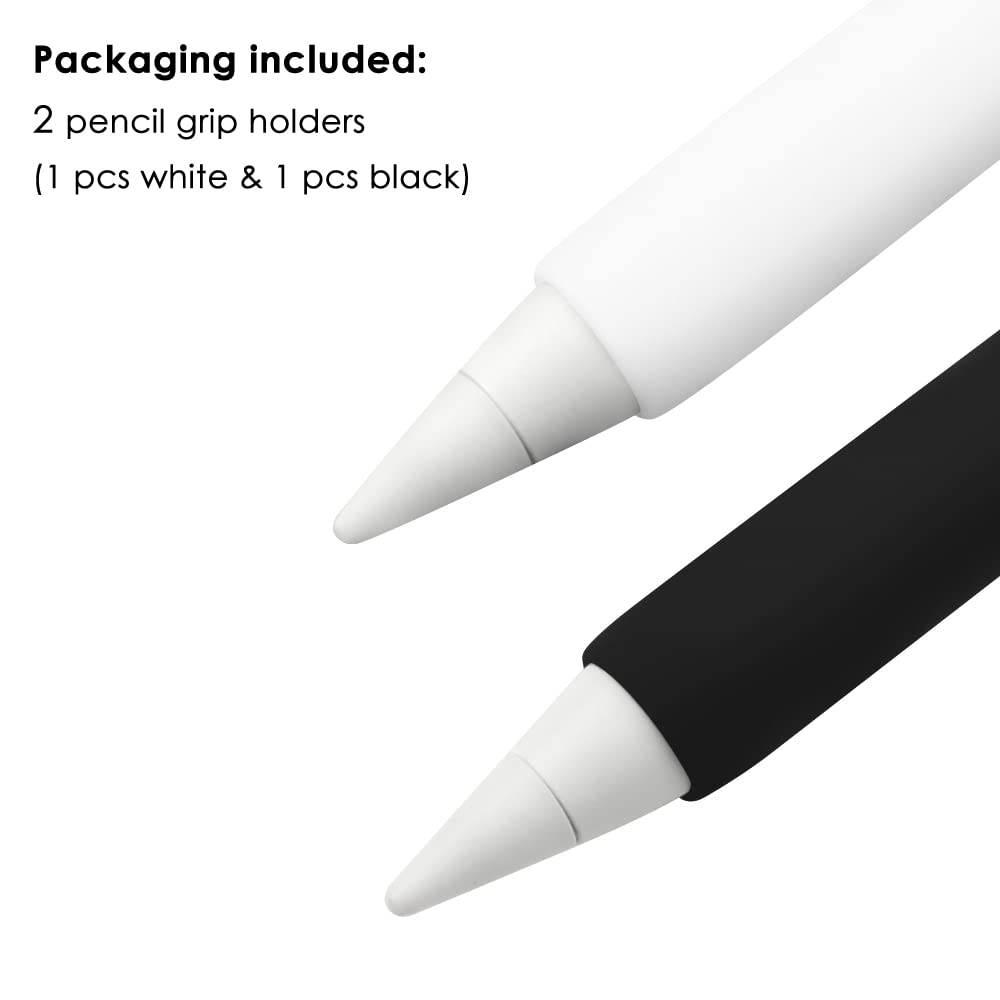 ProElife 2-Pack Slim Grip Holder Anti-rolling Silicone Protective Sleeve Cover for Apple Pencil 2nd & 1st Gen iPad Pro 12.9'' 11''/ iPad 10.9''2022 Stylus Accessory Kits (Black/White)