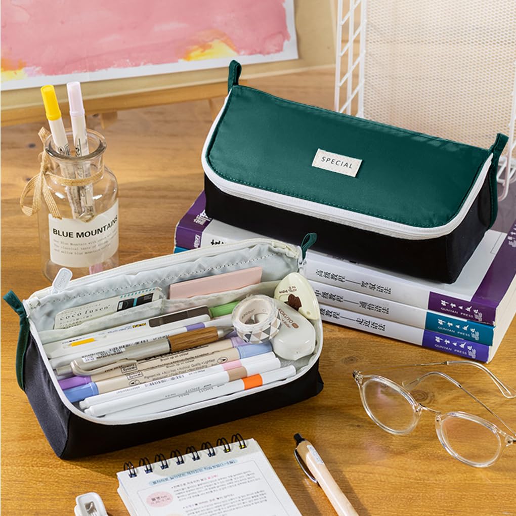 Oyachic Large Capacity Pencil Case,Wide Open Pencil Pouch,Asthetic Pencil Bag for Office,Marker,Stationery,Green 