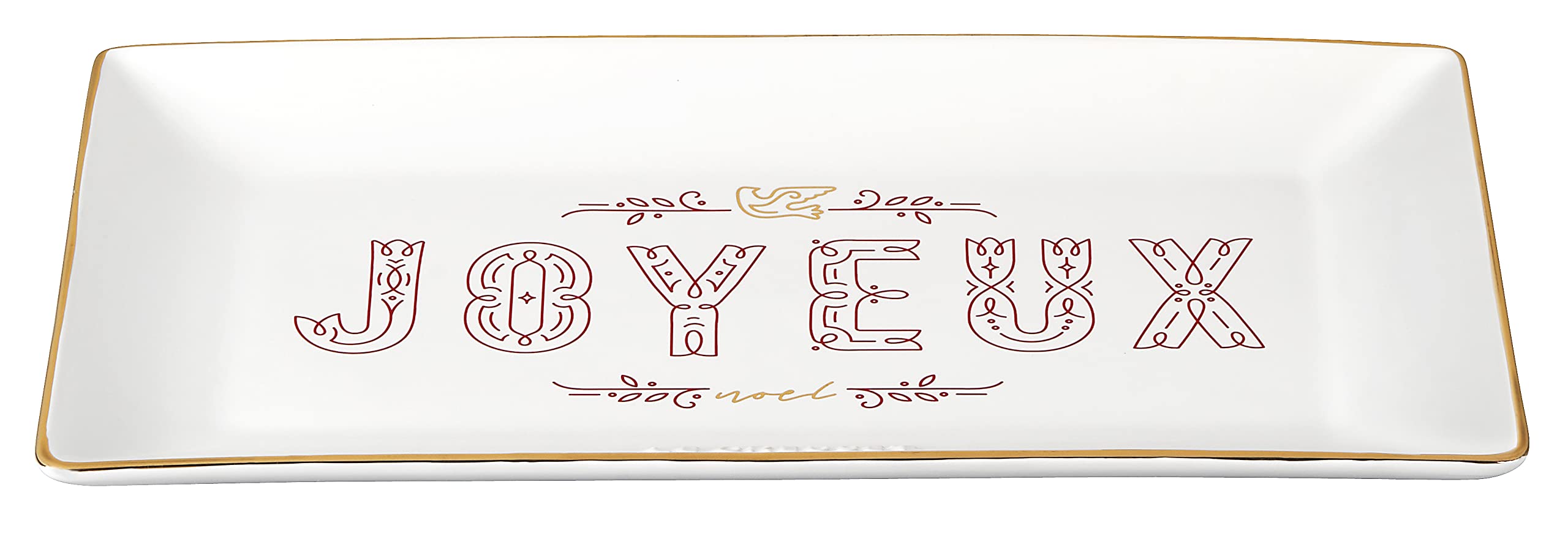 Le Creuset Noël Collection Stoneware Rectanguar Hostess Tray, White with Gold Rim