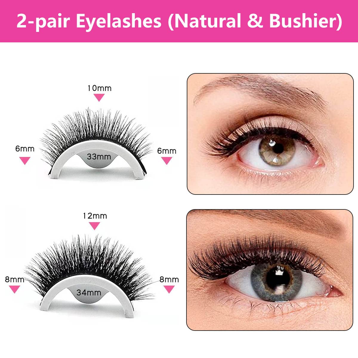 Reusable Self Adhesive Eyelashes Natural Look, Reusable Adhesive Eyelashes No Glue and Easy to Put On, Self Adhesive Eyelashes Reusable Self Sticking(2-Pairs )