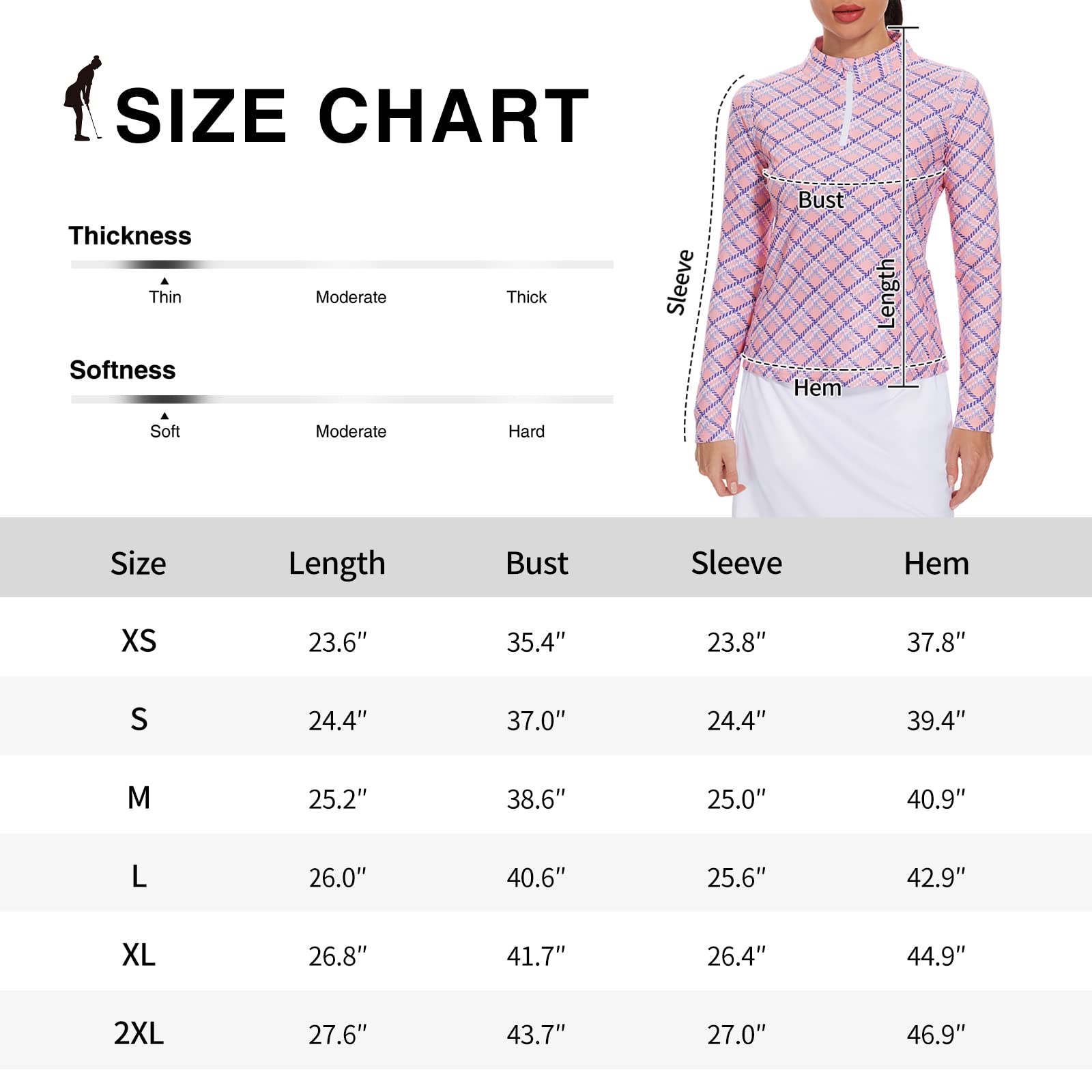 M MOTEEPI Womens Golf Shirt Long Sleeve Athletic Workout Tops for Women Quarter Zip Pullover Polo with Pocket Pink Plaid Small