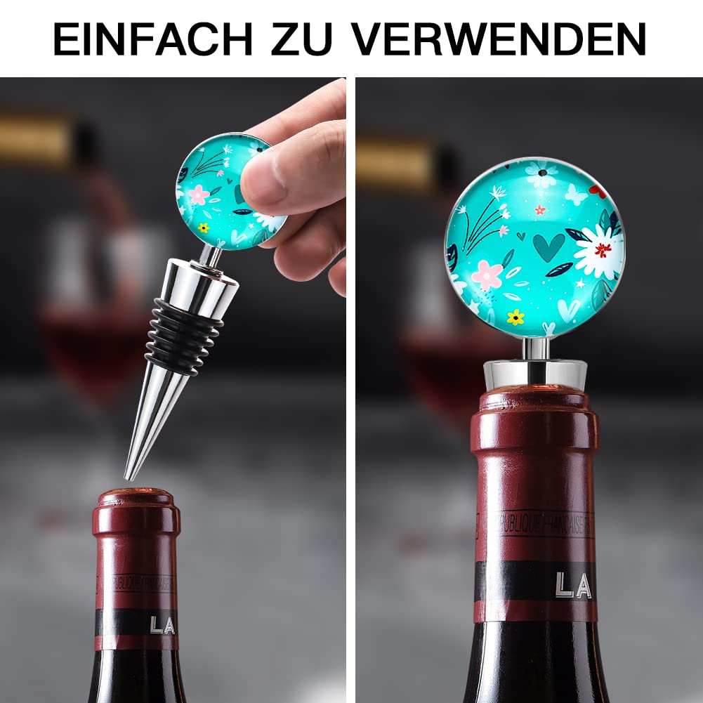 Ohok Wine Stoppers for Bottles,3 Pcs Stainless Steel Wine Stoppers with Decorative Glass for Wine Collection Red Wine Champagne Beer Saver Sealer (Flowers B)
