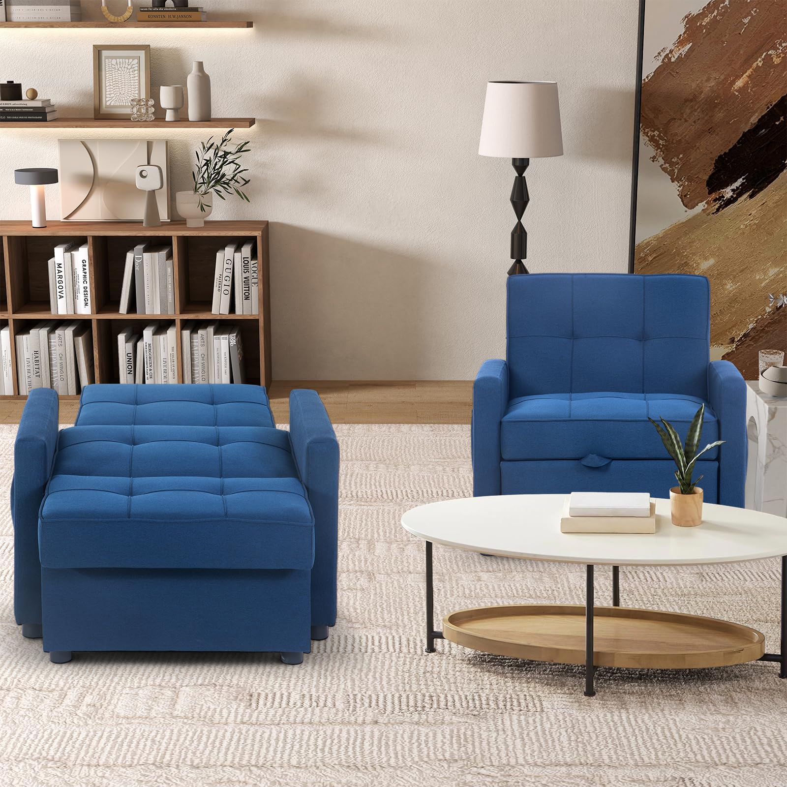 Skepphlay 3 in 1 Sofa Bed, Pull Out Couch with 3-Level Adjust Backrest, Convertible Loveseat with 2 Side Pockets, Sleeper Chairs for Adults, Modern Recliner for Living Room, Small Space, Blue