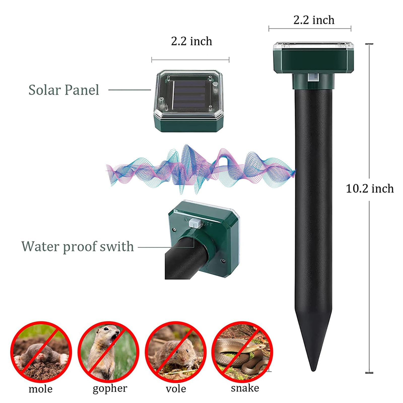 Mole Repellent 10 Pack Solar Powered Ultrasonic Snake Repellent Sonic Mole Deterrent Pest Control Chipmunk Rodent Repeller Chaser Gopher Vole Trap Outdoor Gopher Ultrasonic for Lawn Garden Repeller