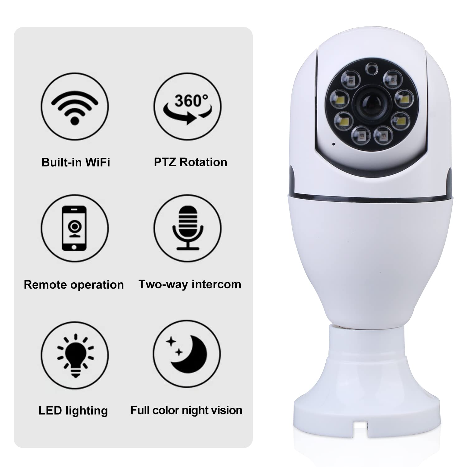 HPX WiFi Light Bulb Camera Security: 360 Degree Outdoor Lightbulb Camera, Night Vision Porch Light Camera, Remote Light Socket Camera Security for Home Indoor Outdoor