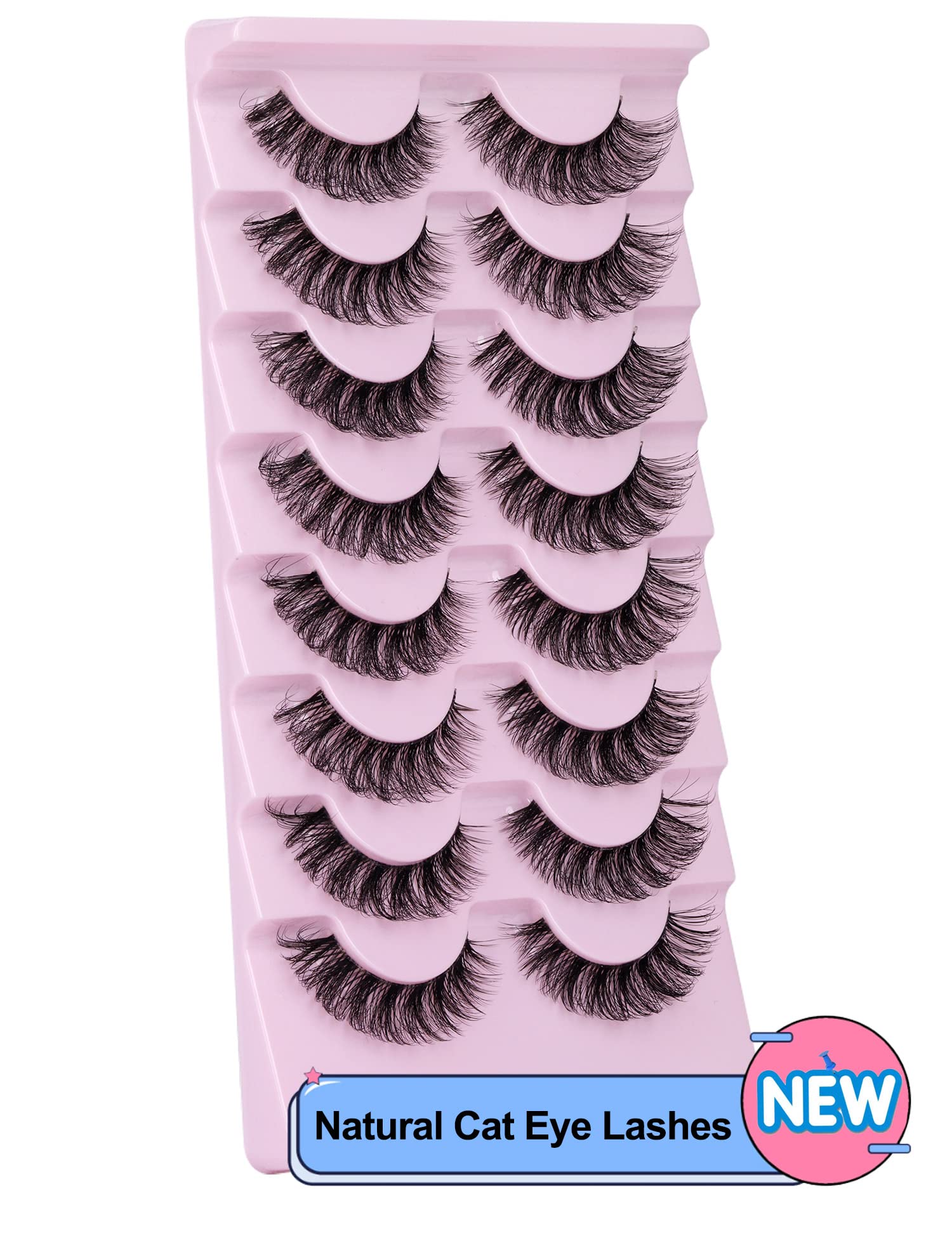 Natural Lashes That Look Like Extensions Mink False Eyelashes Fluffy Fake Eyelashes 5D Volume 16mm Cat Eye Lashes by EYDEVRO (Clear Band)