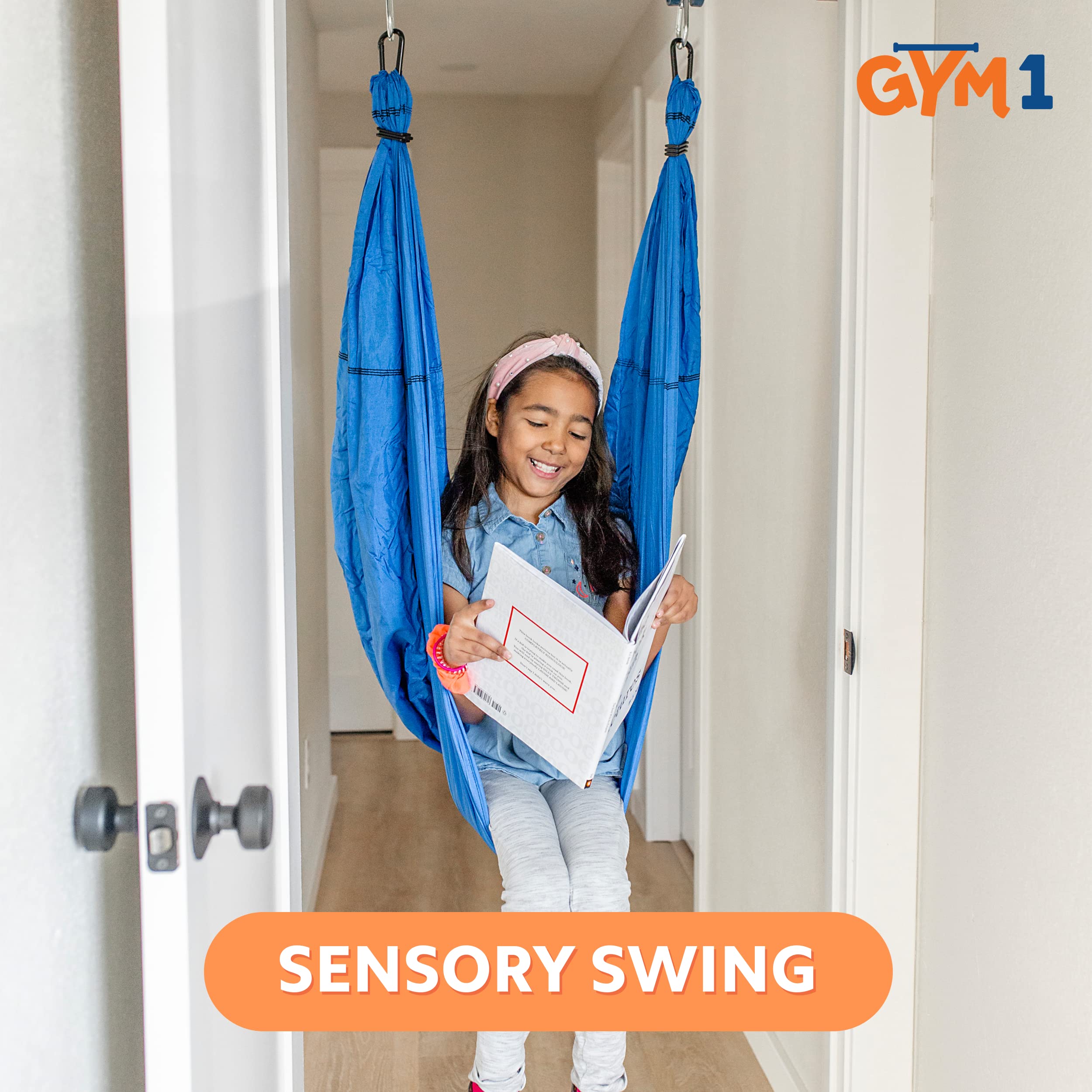 Gym1 Sensory Swing with 2 Extender Straps | Made from Premium Quality Nylon | Soft & Durable | Sensory Swinging Activities | Aerial Yoga Practice At Home | Measures 86” x 60” | For Kids and Adults