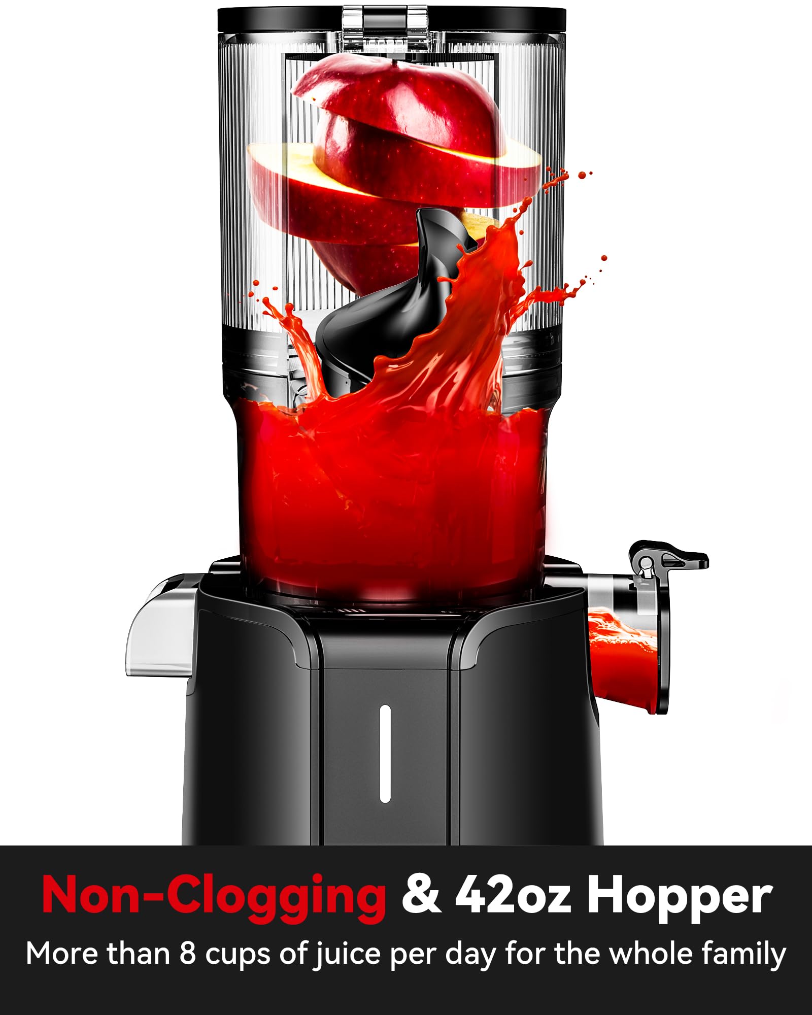 Rush Clear Slow Masticating Juicer Machines, Cold Press Juicer with No-Prep 4.35" Feed Chute Fit Whole Fruits & Vegetables Juicer Machine Easy to Clean, LINKChef 42oz Capacity, 200w, Blackout