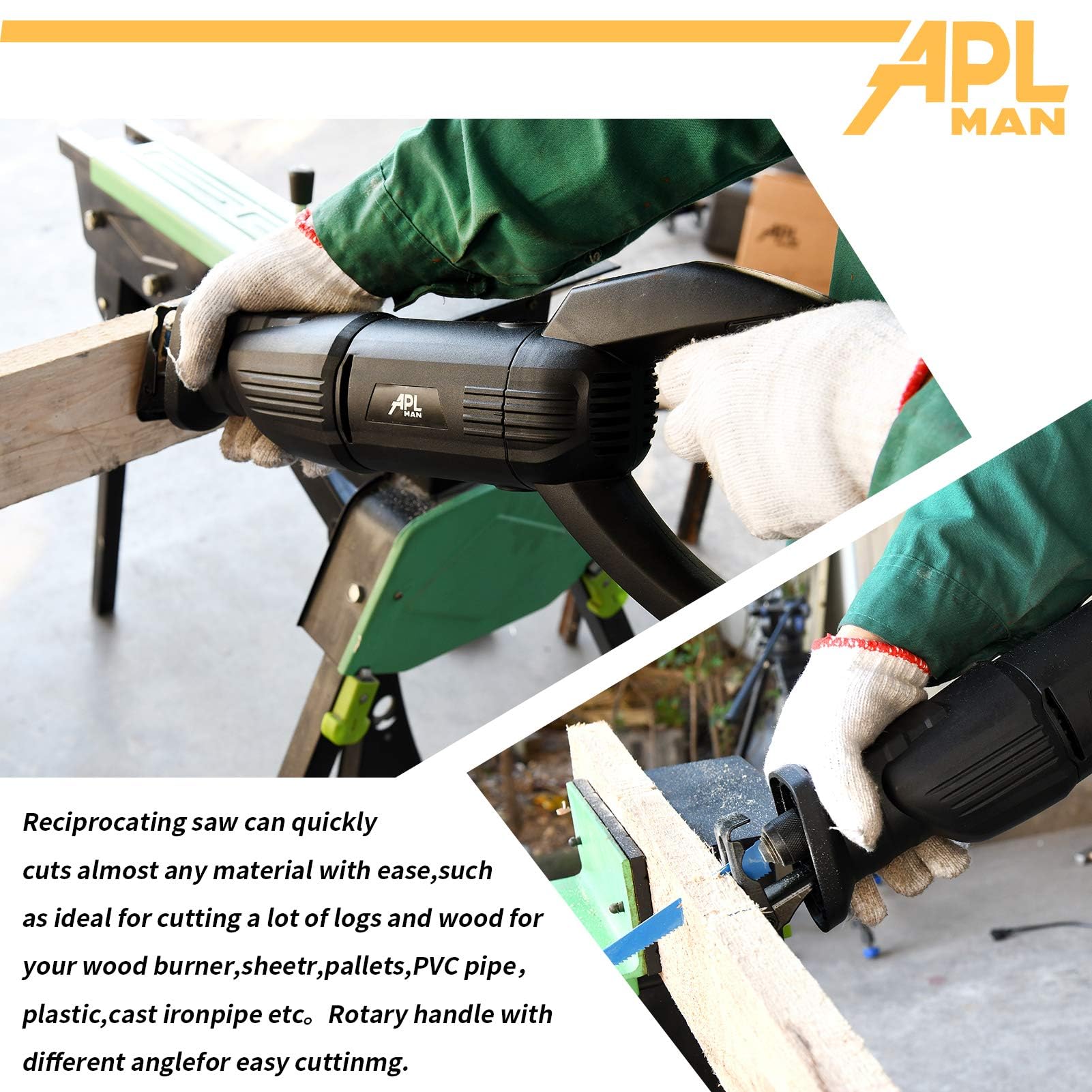 Reciprocating Saw,8.5 Amp Motor,Quickly Cut Depth in Wood and Metal Cutting By 1020W,3/4"(28mm) Stroke Length, 2800SPM and 6" Max.