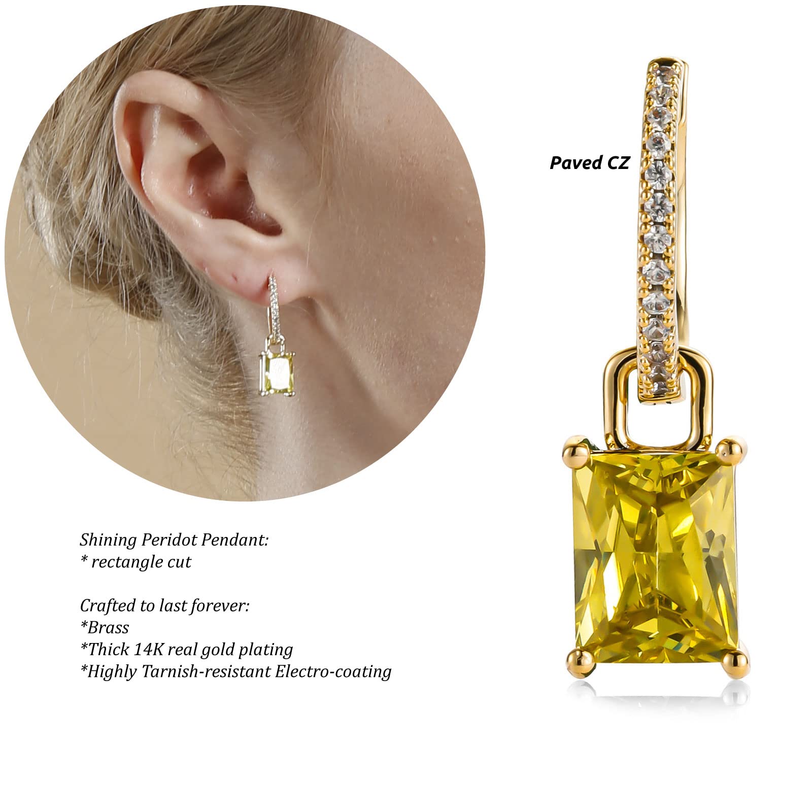 MABARRI Womens Dainty 14K Gold Plated Crystal Drop Dangle Earrings for Women Trendy,Women's Rhinestone Earrings Dangling(Peridot)