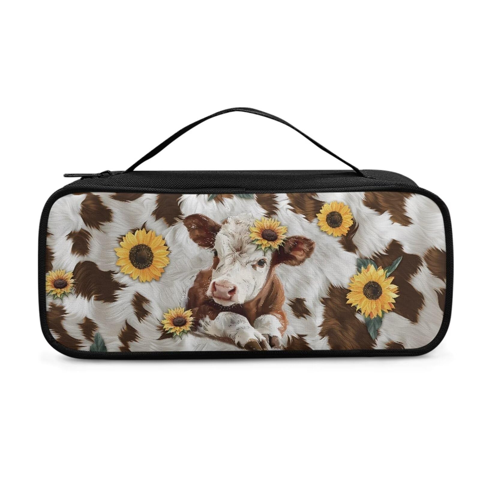 Sepetwhos Sunflower Cow Stethoscope Carrying Case Large Stethoscope Holderwith Mesh Pockets Portable Hard Organizer Storage Bag Stethoscope Accessories