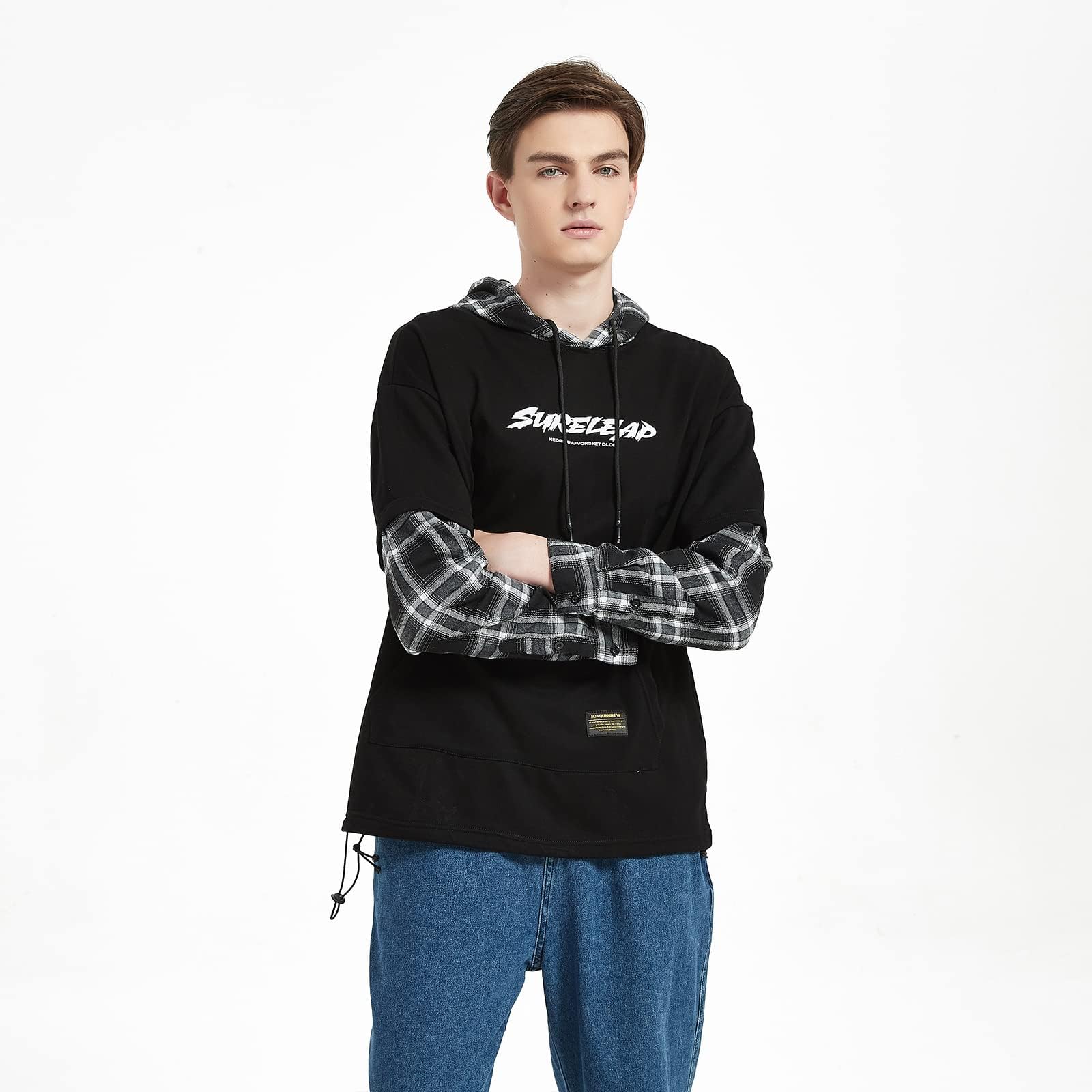 GURUNVANI Japan Style Patchwork Hoodies Men Characters Streetwear Hoodie Men Sweatshirt