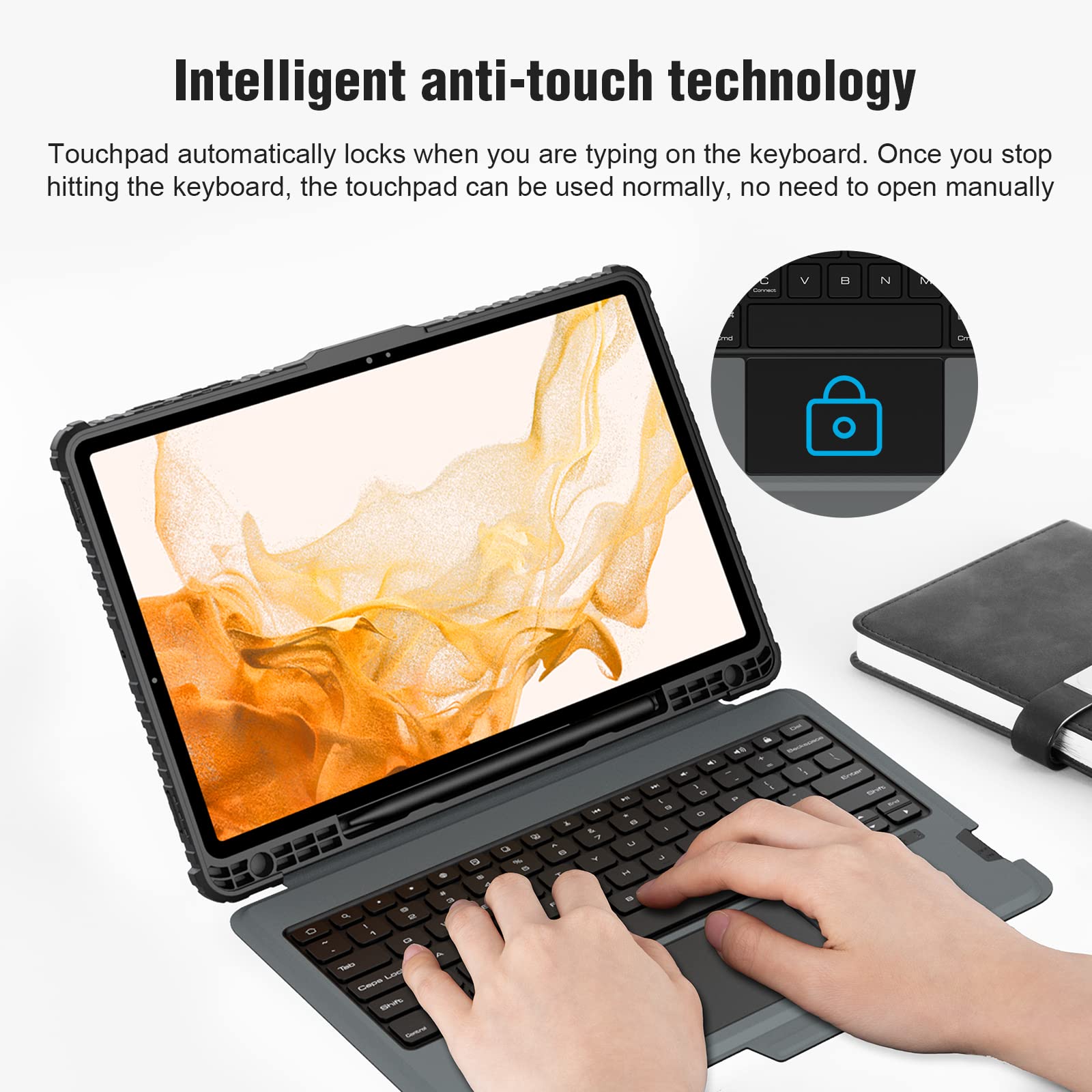 Nillkin Galaxy Tab S7 FE Keyboard Case 12.4 inch with Multi-Touch Trackpad and Camera Cover Compatible with Galaxy Tab S8 +/S7 +, Detachable Folio Keyboard Cover with S Pen Holder